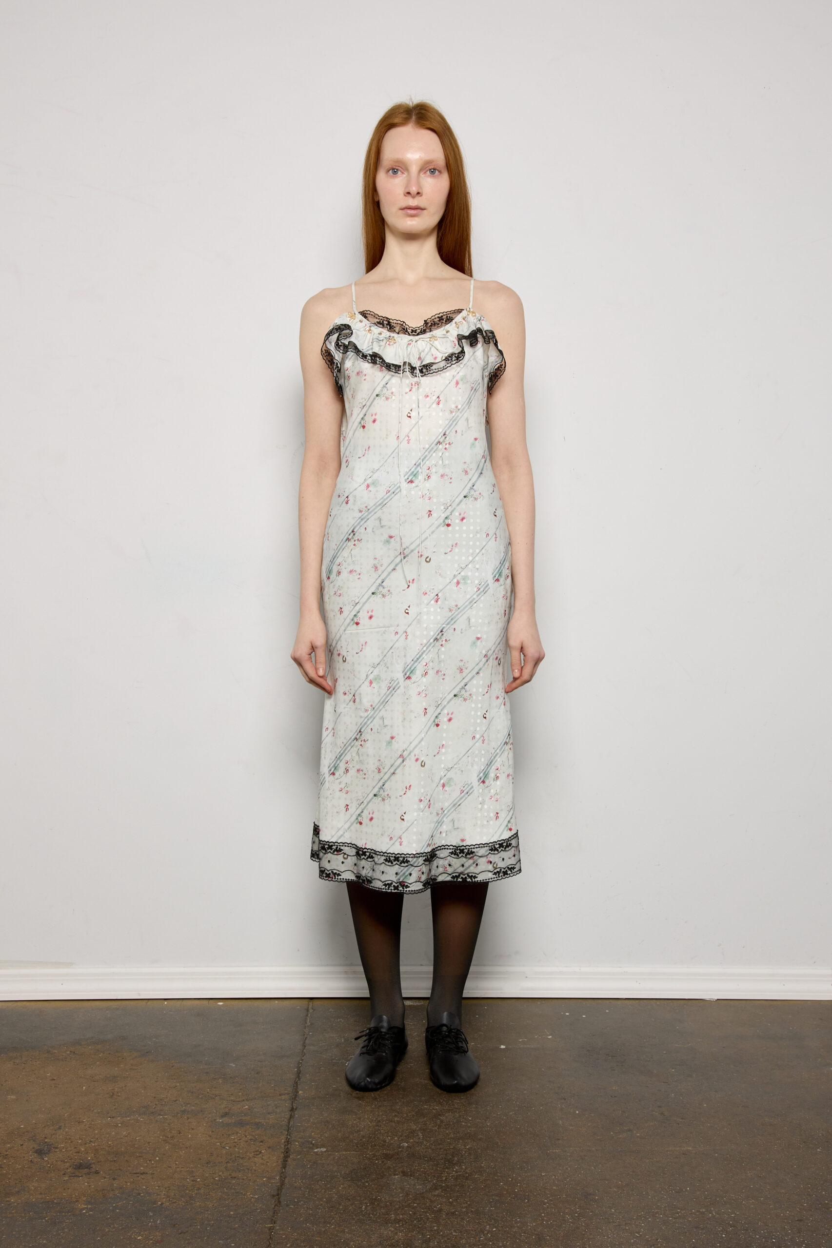 Print Ruffle Slip Dress w/ Trimmings | meruert tolegen