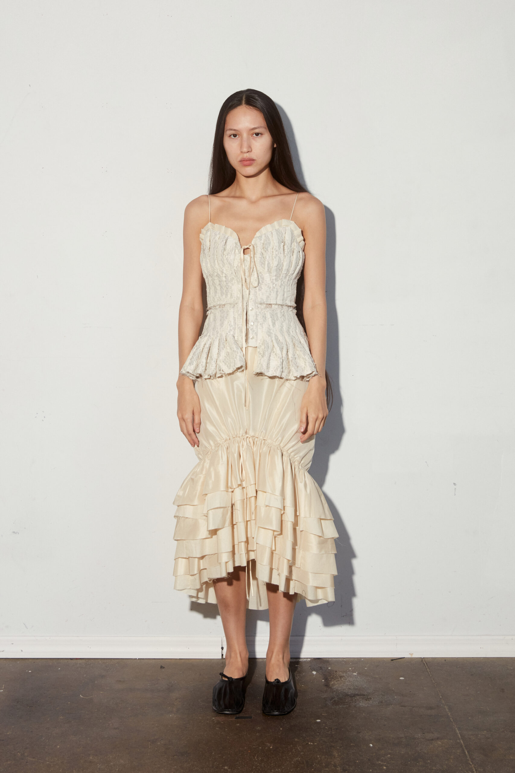 Lace Overlay Structured Pleat Top | meruert tolegen