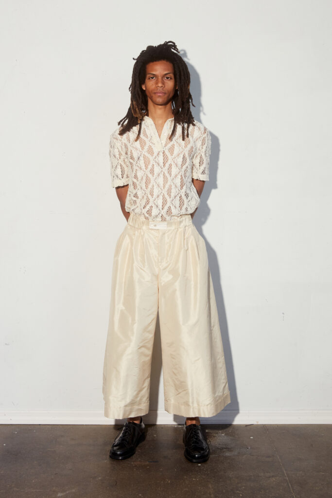 Cream Taffeta Oversized Pant (Mens/Unisex) | meruert tolegen